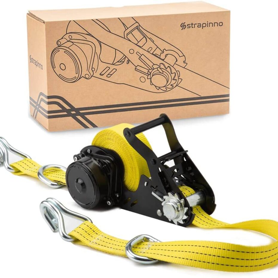 1.5 in x 20 ft Double J Hook Retractable Ratchet Straps with D Ring ...