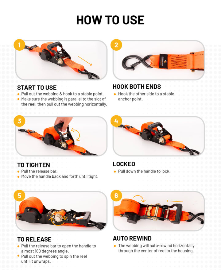 2 in x 12 ft S-Hook Retractable Ratchet Straps 2-Pack, Orange - Strapinno