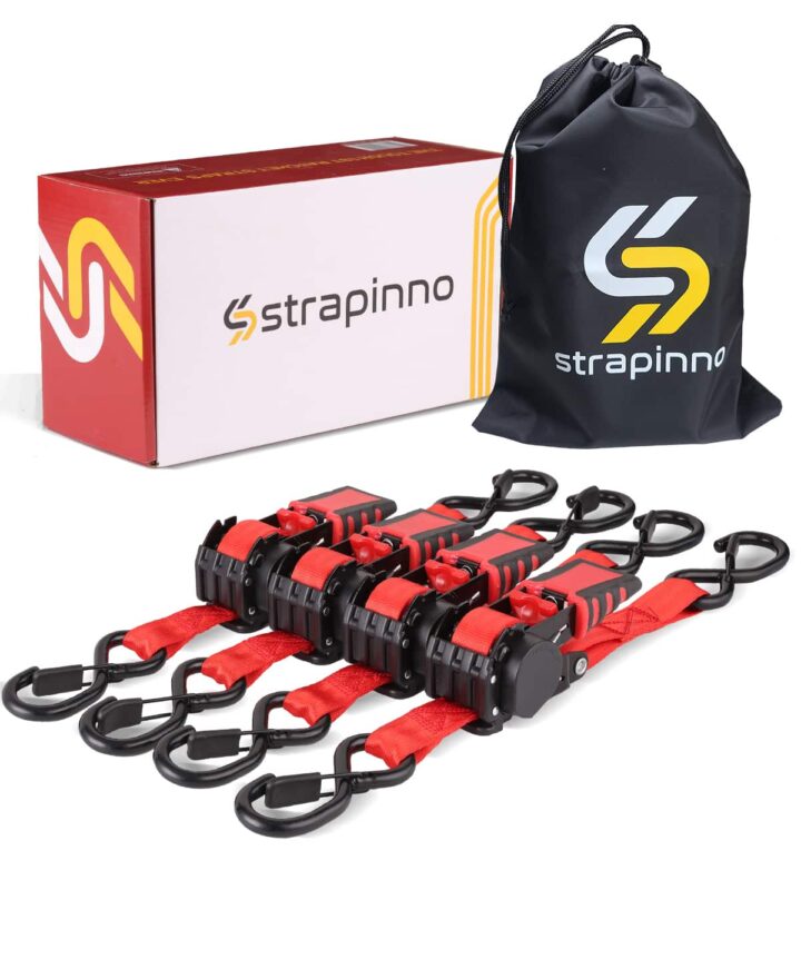 1 in x 6 ft S-Hook Retractable Ratchet Straps 4-Pack, Red - Strapinno