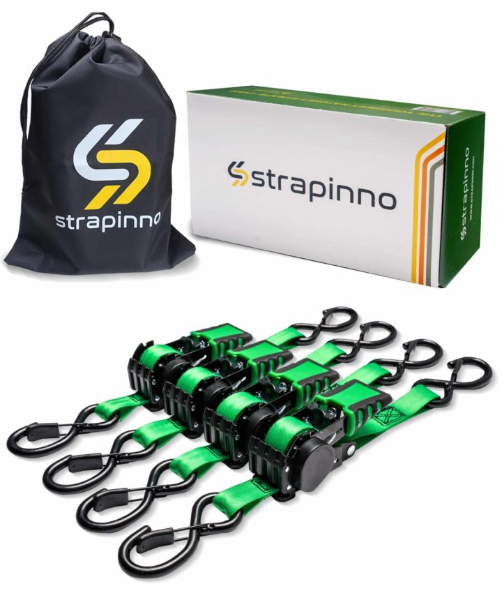 1 in x 6 ft S-Hook Retractable Ratchet Straps 4-Pack, Green - Strapinno